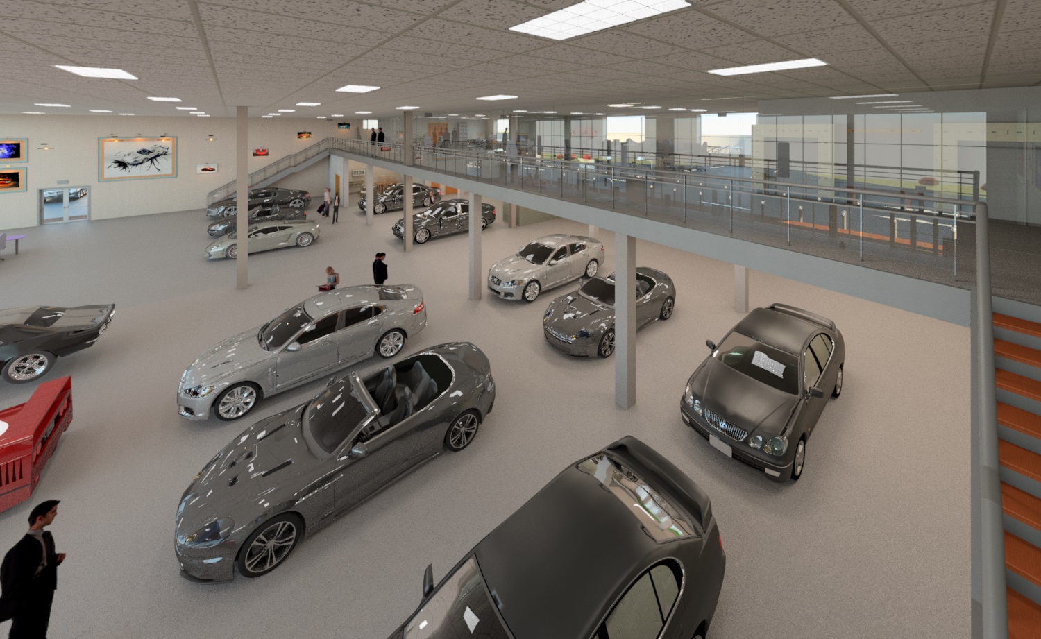 Car Showroom Elevated View